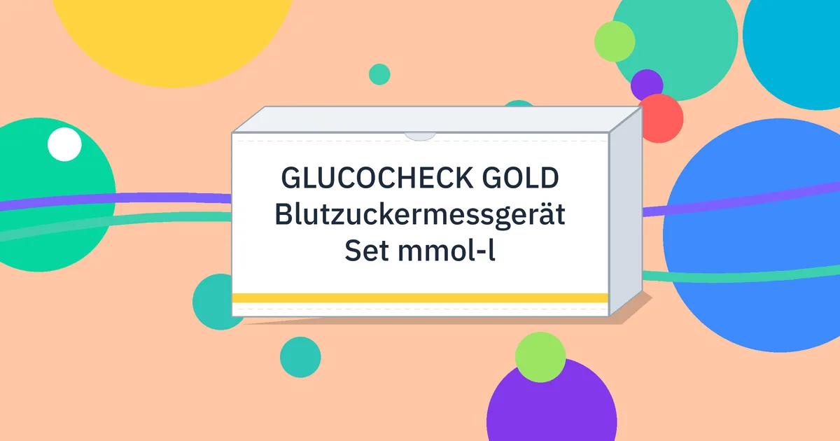 Symbolbild: Packung mit der Aufschrift GLUCOCHECK GOLD Blutzuckermessgerät Set mmol-l (PZN 11864896) – Verfügbarkeit und Bezug in Apotheken in Frankfurt am Main