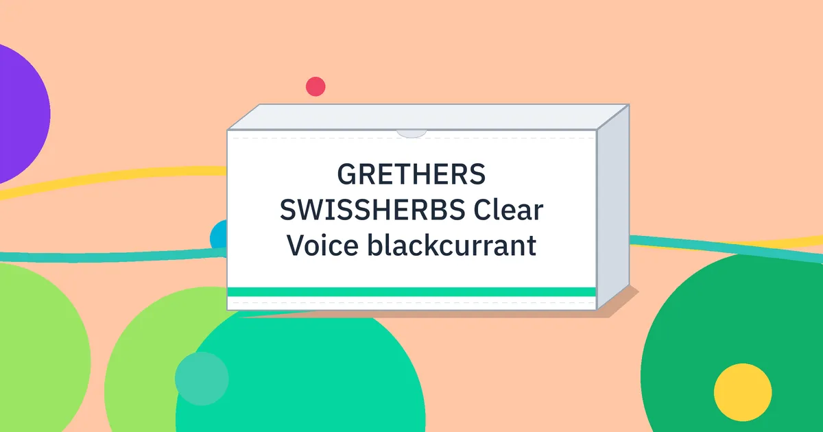 Symbolbild: Packung mit der Aufschrift GRETHERS SWISSHERBS Clear Voice blackcurrant (PZN 16901248) – Verfügbarkeit und Bezug in Apotheken in Frankfurt am Main