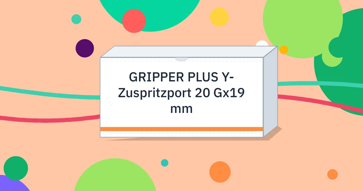 Symbolbild: Packung mit der Aufschrift GRIPPER PLUS Y-Zuspritzport 20 Gx19 mm (PZN 09675596) – Verfügbarkeit und Bezug in Apotheken in Frankfurt am Main