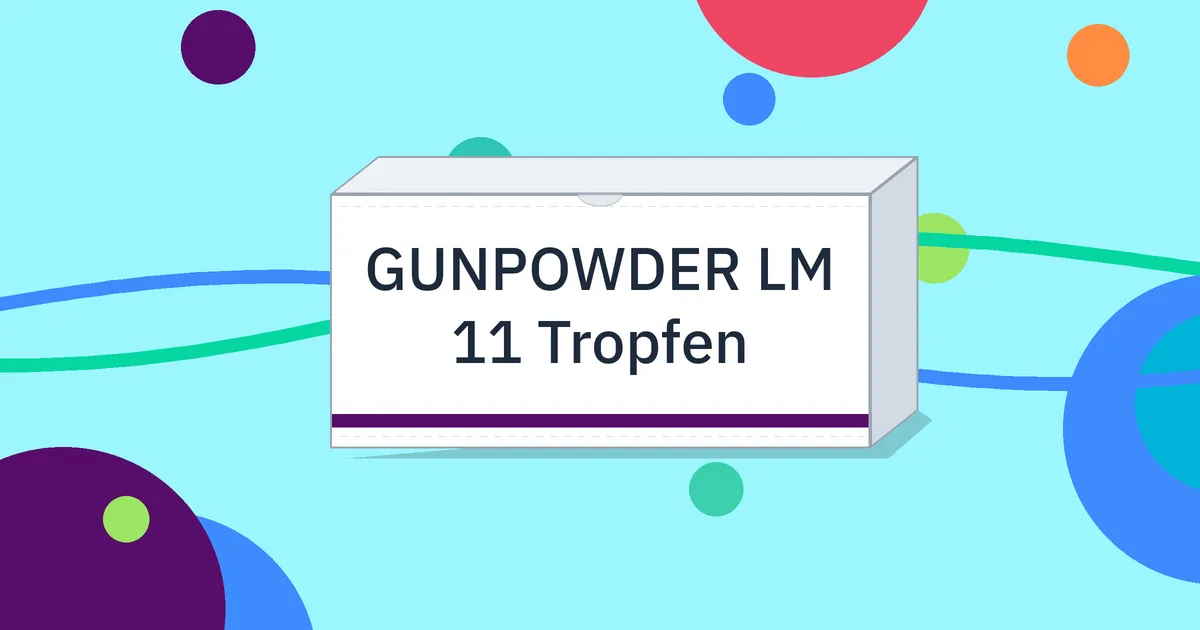 Symbolbild: Packung mit der Aufschrift GUNPOWDER LM 11 Tropfen (PZN 15823606) – Verfügbarkeit und Bezug in Apotheken in Frankfurt am Main