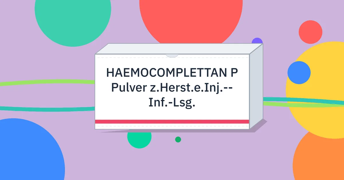 Symbolbild: Packung mit der Aufschrift HAEMOCOMPLETTAN P Pulver z.Herst.e.Inj.--Inf.-Lsg. (PZN 03331080) – Verfügbarkeit und Bezug in Apotheken in Frankfurt am Main