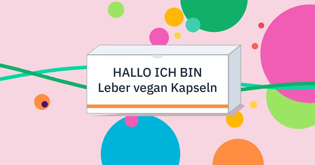 Symbolbild: Packung mit der Aufschrift HALLO ICH BIN Leber vegan Kapseln (PZN 14290585) – Verfügbarkeit und Bezug in Apotheken in Frankfurt am Main