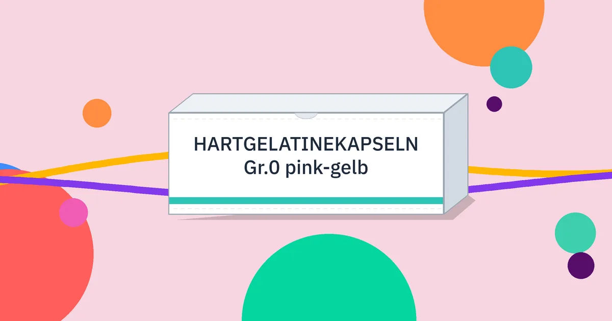 Symbolbild: Packung mit der Aufschrift HARTGELATINEKAPSELN Gr.0 pink-gelb (PZN 17857874) – Verfügbarkeit und Bezug in Apotheken in Frankfurt am Main