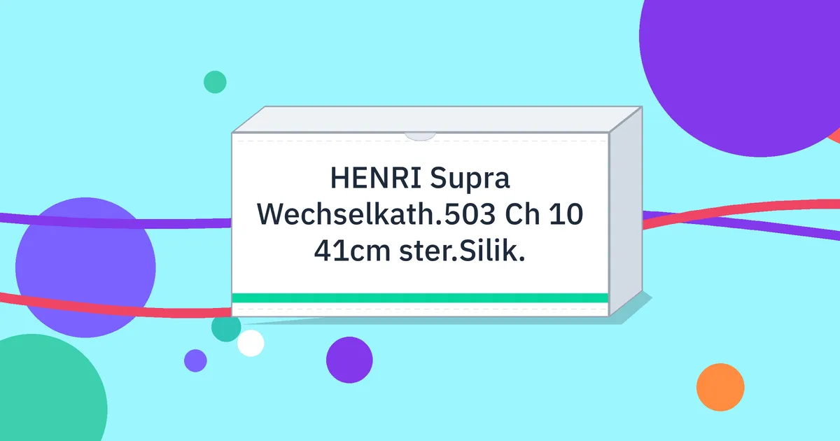 Symbolbild: Packung mit der Aufschrift HENRI Supra Wechselkath.503 Ch 10 41cm ster.Silik. (PZN 01399116) – Verfügbarkeit und Bezug in Apotheken in Frankfurt am Main