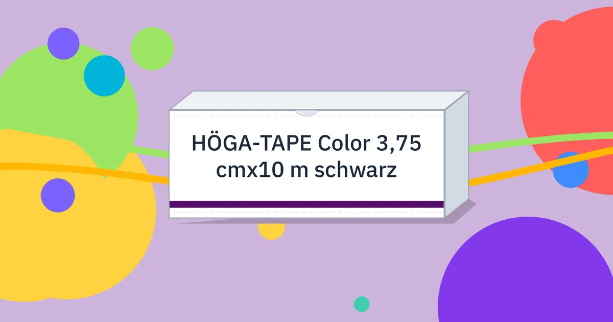 Symbolbild: Packung mit der Aufschrift HÖGA-TAPE Color 3,75 cmx10 m schwarz (PZN 18214575) – Verfügbarkeit und Bezug in Apotheken in Frankfurt am Main