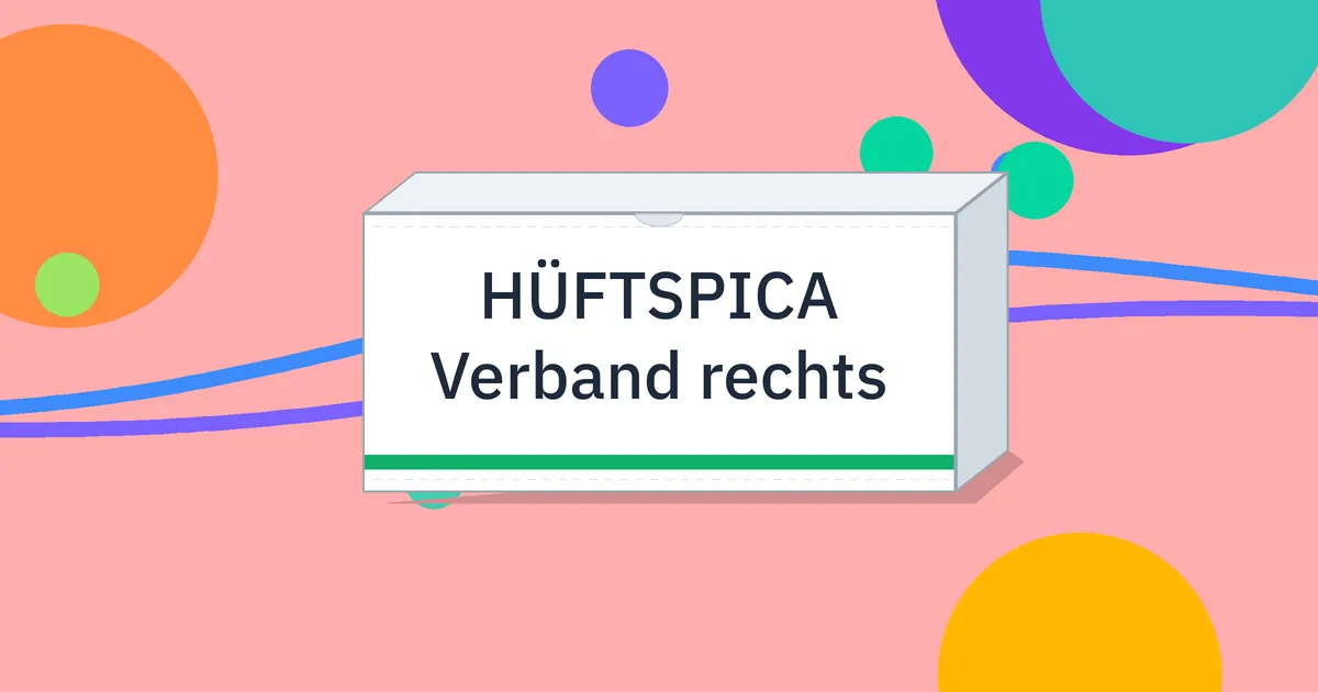 Symbolbild: Packung mit der Aufschrift HÜFTSPICA Verband rechts (PZN 02909921) – Verfügbarkeit und Bezug in Apotheken in Frankfurt am Main