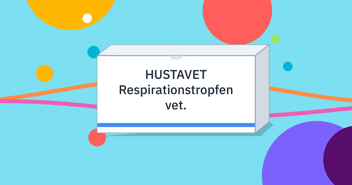 Symbolbild: Packung mit der Aufschrift HUSTAVET Respirationstropfen vet. (PZN 11103312) – Verfügbarkeit und Bezug in Apotheken in Frankfurt am Main