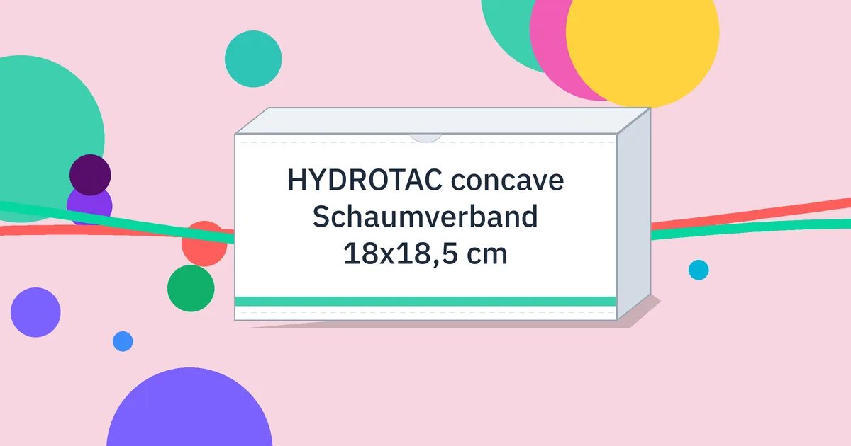 Symbolbild: Packung mit der Aufschrift HYDROTAC concave Schaumverband 18x18,5 cm (PZN 11691823) – Verfügbarkeit und Bezug in Apotheken in Frankfurt am Main