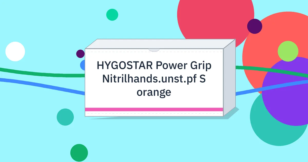 Symbolbild: Packung mit der Aufschrift HYGOSTAR Power Grip Nitrilhands.unst.pf S orange (PZN 20775387) – Verfügbarkeit und Bezug in Apotheken in Frankfurt am Main