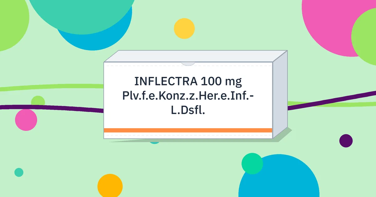 Symbolbild: Packung mit der Aufschrift INFLECTRA 100 mg Plv.f.e.Konz.z.Her.e.Inf.-L.Dsfl. (PZN 13333625) – Verfügbarkeit und Bezug in Apotheken in Frankfurt am Main