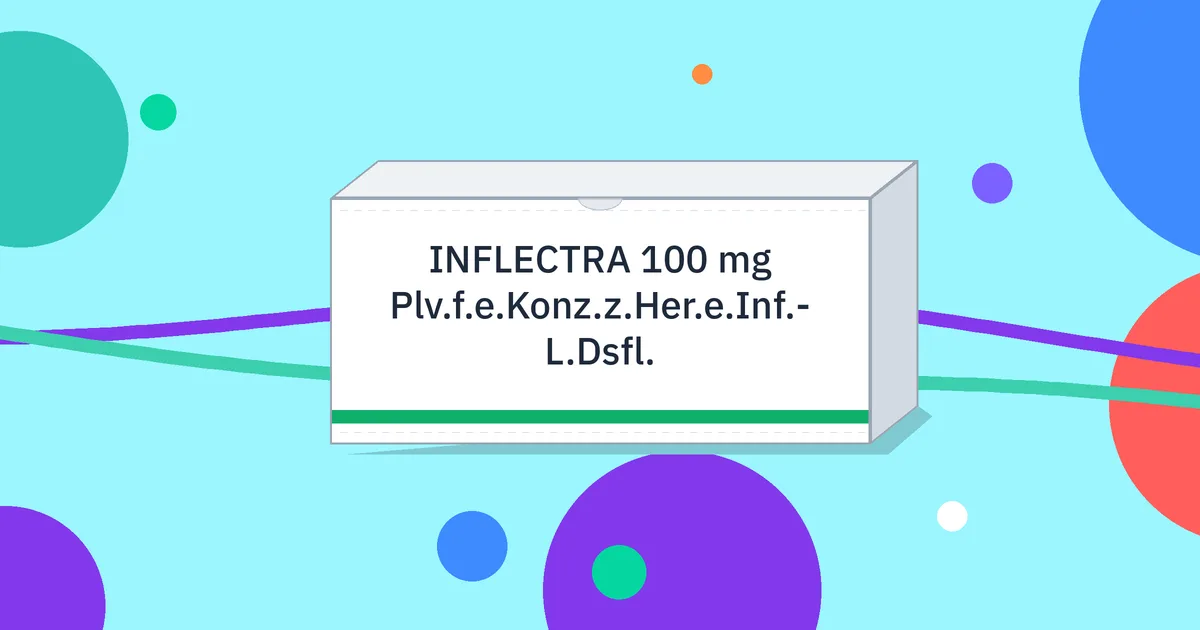 Symbolbild: Packung mit der Aufschrift INFLECTRA 100 mg Plv.f.e.Konz.z.Her.e.Inf.-L.Dsfl. (PZN 16743832) – Verfügbarkeit und Bezug in Apotheken in Frankfurt am Main
