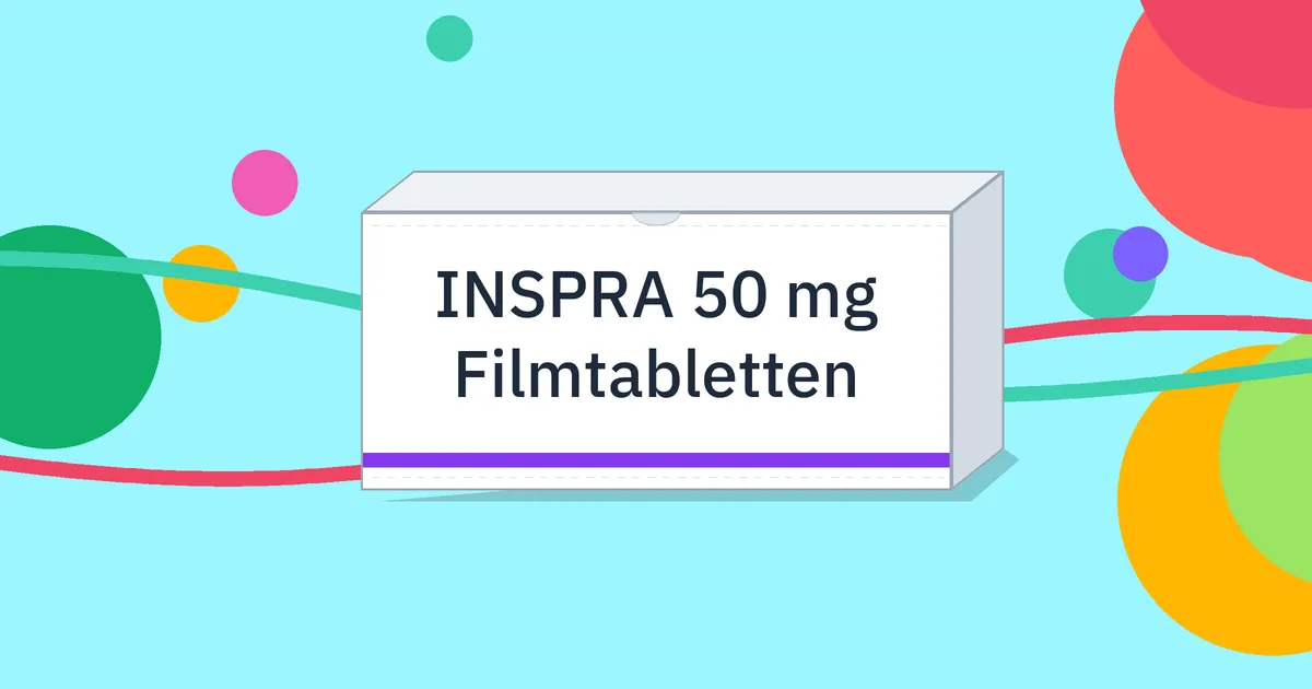 Symbolbild: Packung mit der Aufschrift INSPRA 50 mg Filmtabletten (PZN 17602140) – Verfügbarkeit und Bezug in Apotheken in Frankfurt am Main