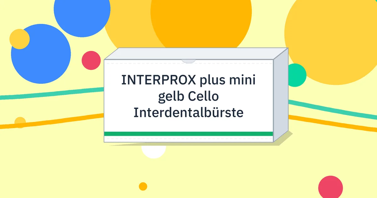 Symbolbild: Packung mit der Aufschrift INTERPROX plus mini gelb Cello Interdentalbürste (PZN 09213252) – Verfügbarkeit und Bezug in Apotheken in Frankfurt am Main