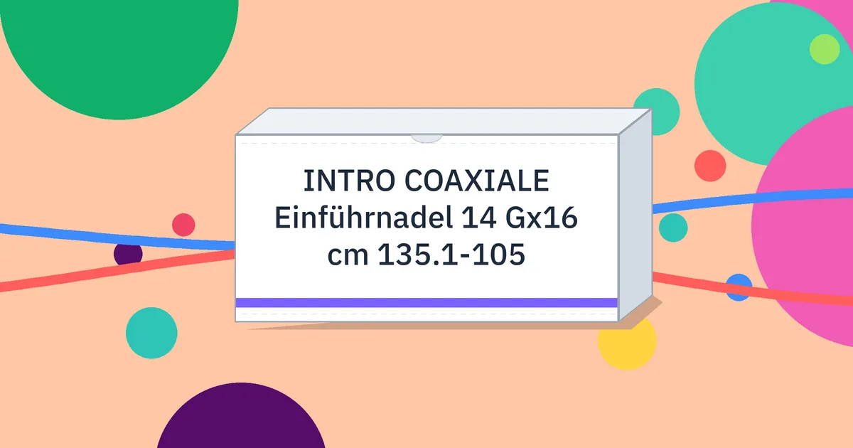 Symbolbild: Packung mit der Aufschrift INTRO COAXIALE Einführnadel 14 Gx16 cm 135.1-105 (PZN 16946423) – Verfügbarkeit und Bezug in Apotheken in Frankfurt am Main