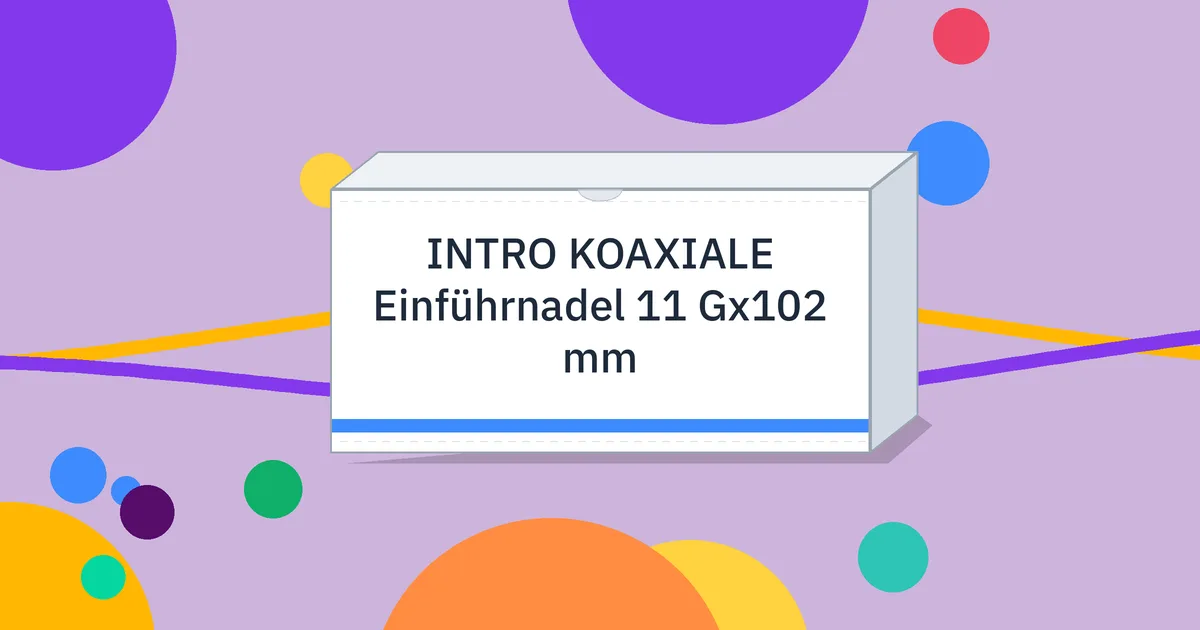 Symbolbild: Packung mit der Aufschrift INTRO KOAXIALE Einführnadel 11 Gx102 mm (PZN 19736985) – Verfügbarkeit und Bezug in Apotheken in Frankfurt am Main