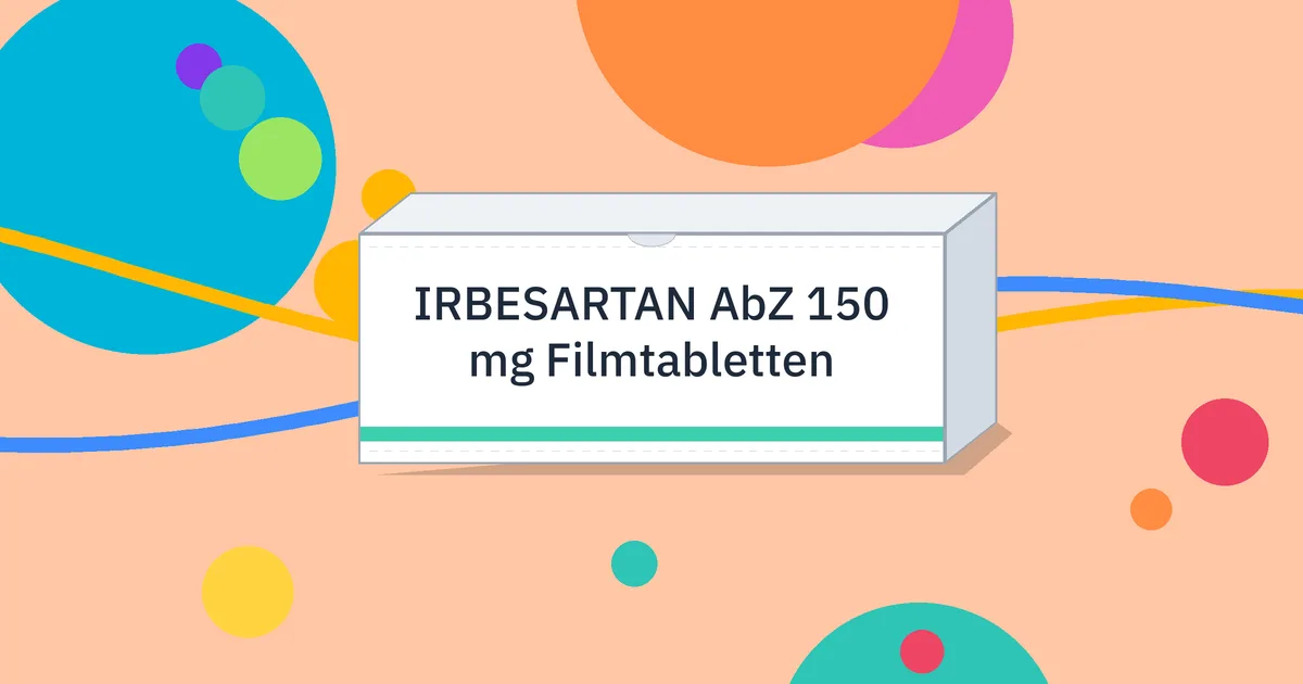 Symbolbild: Packung mit der Aufschrift IRBESARTAN AbZ 150 mg Filmtabletten (PZN 09535429) – Verfügbarkeit und Bezug in Apotheken in Frankfurt am Main