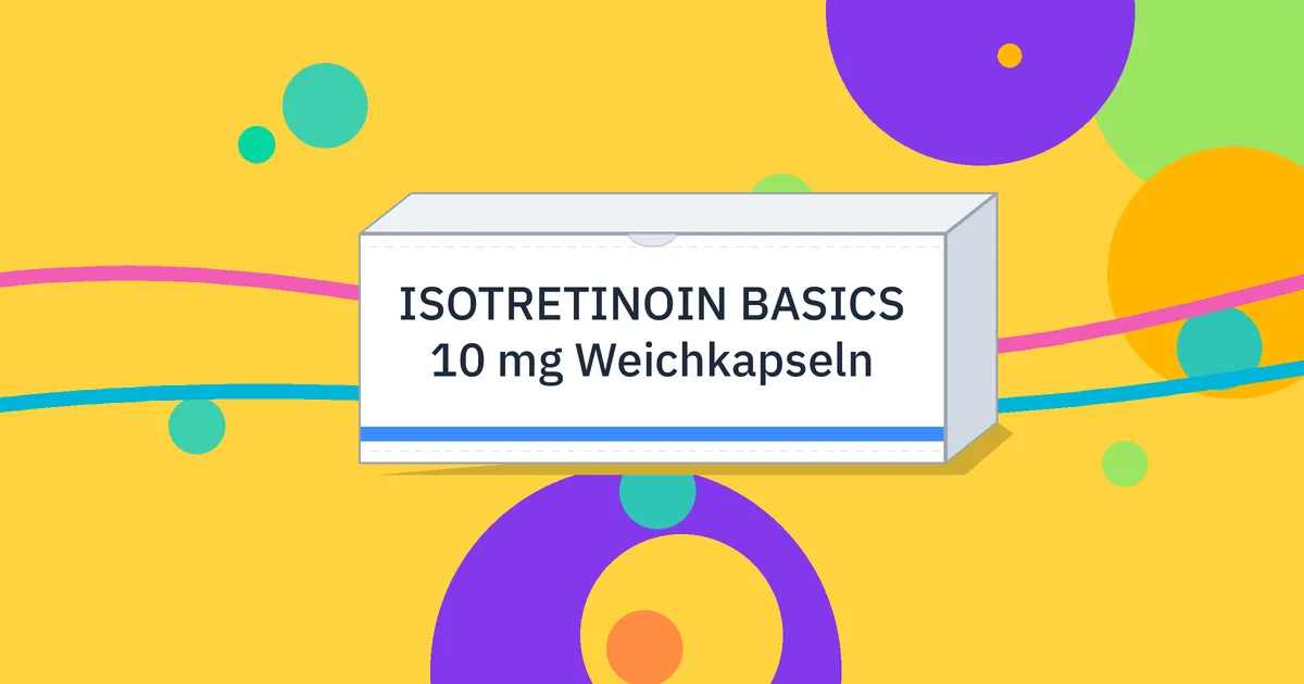 Symbolbild: Packung mit der Aufschrift ISOTRETINOIN BASICS 10 mg Weichkapseln (PZN 13426806) – Verfügbarkeit und Bezug in Apotheken in Frankfurt am Main