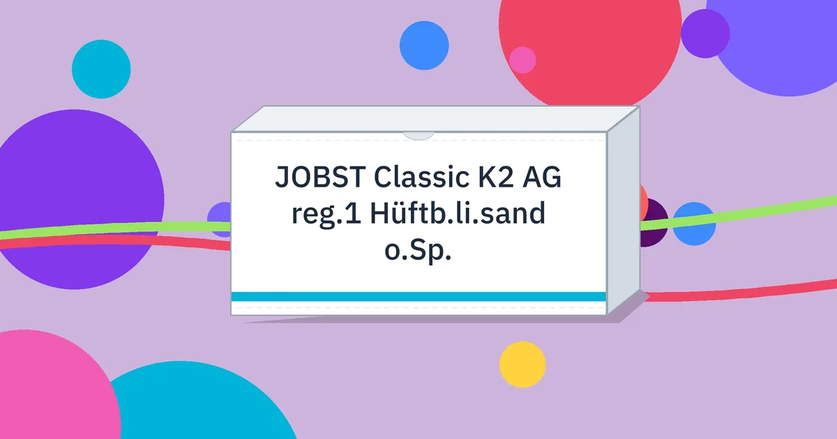 Symbolbild: Packung mit der Aufschrift JOBST Classic K2 AG reg.1 Hüftb.li.sand o.Sp. (PZN 13066153) – Verfügbarkeit und Bezug in Apotheken in Frankfurt am Main