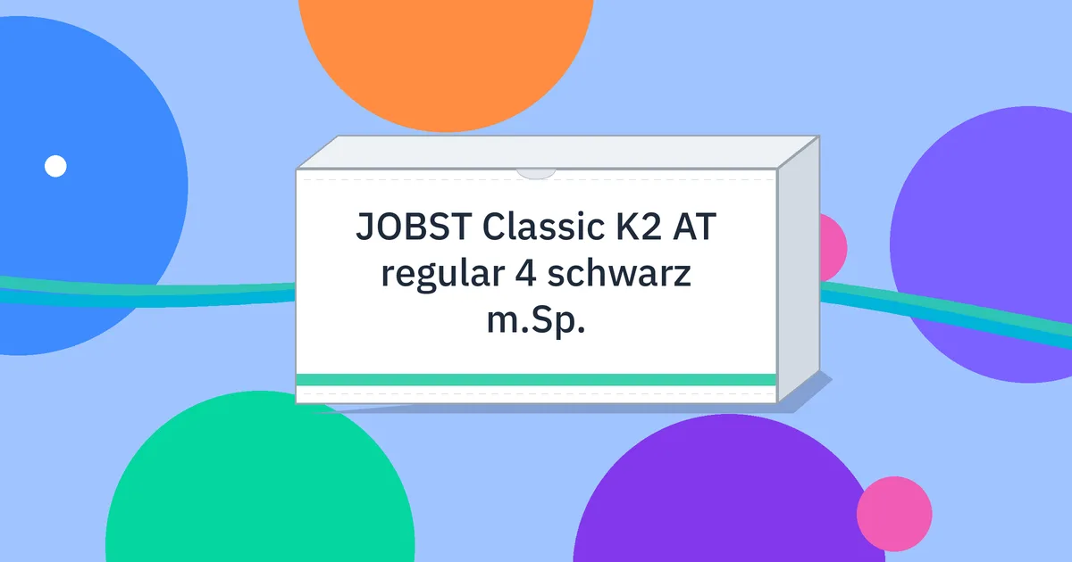 Symbolbild: Packung mit der Aufschrift JOBST Classic K2 AT regular 4 schwarz m.Sp. (PZN 10729015) – Verfügbarkeit und Bezug in Apotheken in Frankfurt am Main