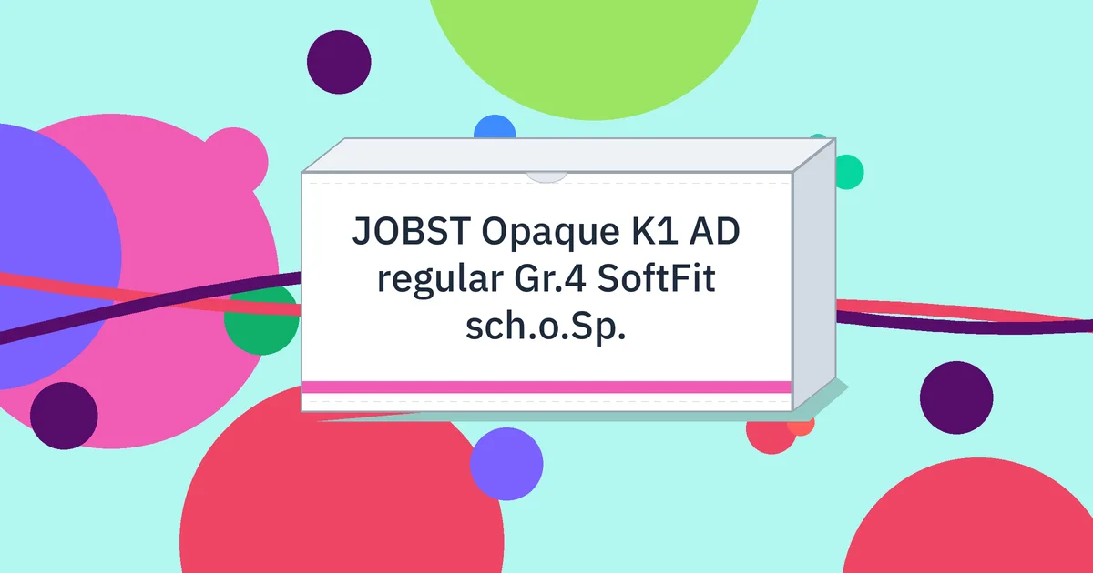 Symbolbild: Packung mit der Aufschrift JOBST Opaque K1 AD regular Gr.4 SoftFit sch.o.Sp. (PZN 13083140) – Verfügbarkeit und Bezug in Apotheken in Frankfurt am Main