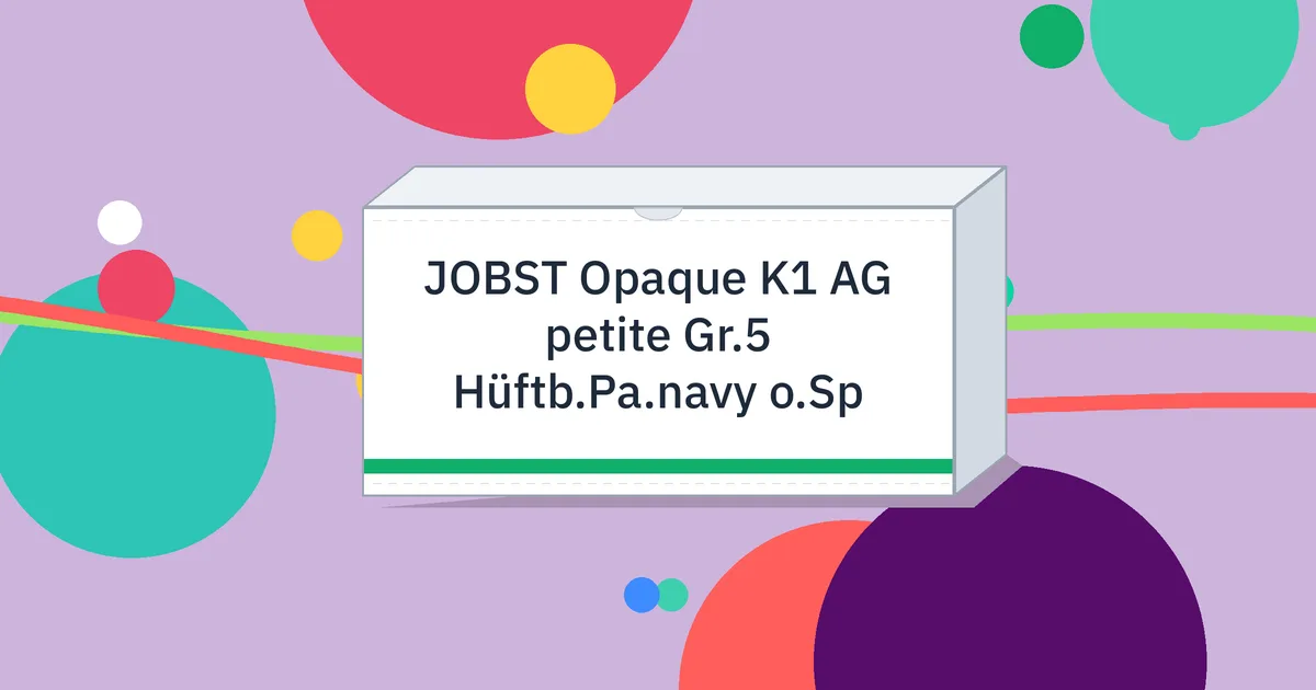 Symbolbild: Packung mit der Aufschrift JOBST Opaque K1 AG petite Gr.5 Hüftb.Pa.navy o.Sp (PZN 13098756) – Verfügbarkeit und Bezug in Apotheken in Frankfurt am Main