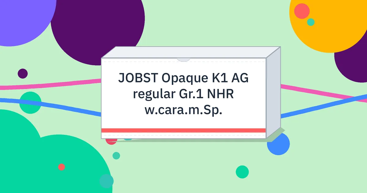 Symbolbild: Packung mit der Aufschrift JOBST Opaque K1 AG regular Gr.1 NHR w.cara.m.Sp. (PZN 13095479) – Verfügbarkeit und Bezug in Apotheken in Frankfurt am Main