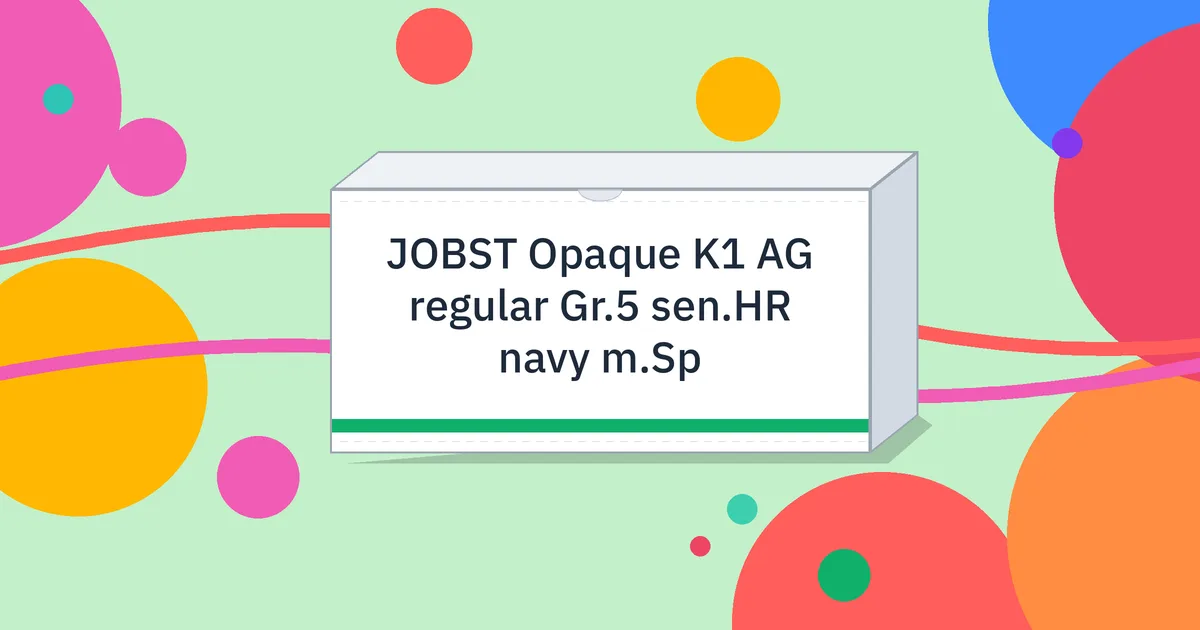 Symbolbild: Packung mit der Aufschrift JOBST Opaque K1 AG regular Gr.5 sen.HR navy m.Sp (PZN 13092601) – Verfügbarkeit und Bezug in Apotheken in Frankfurt am Main