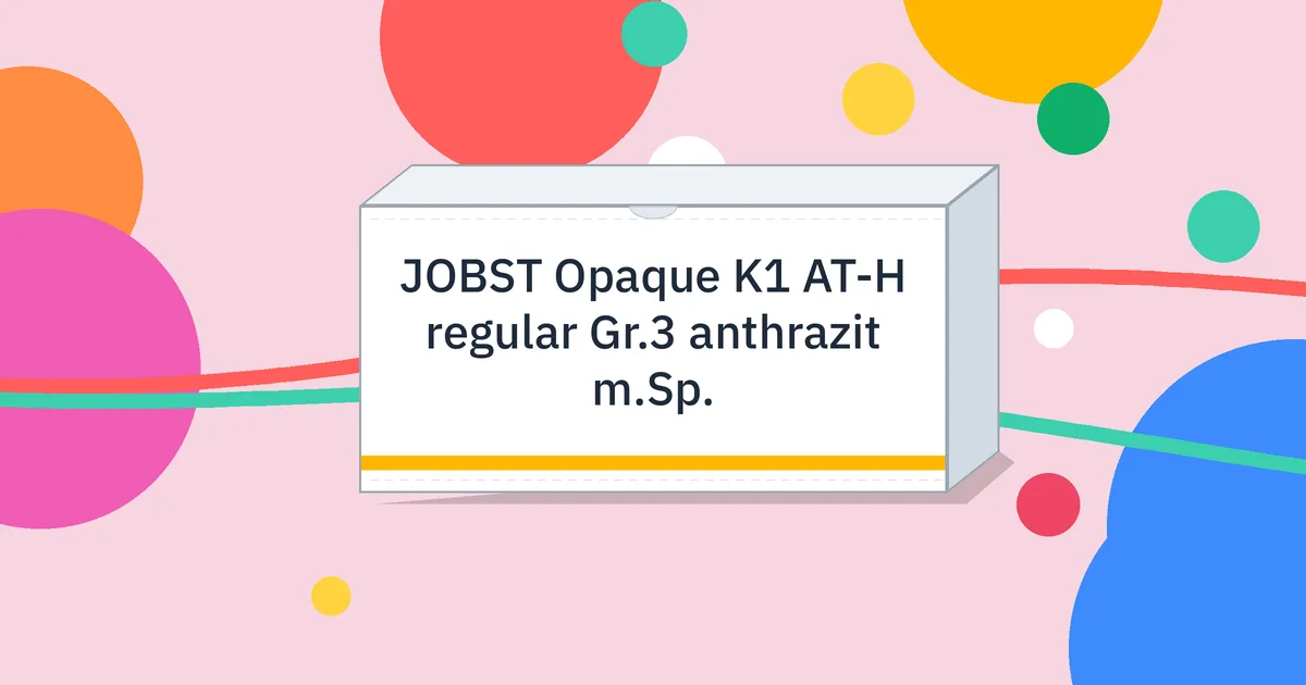 Symbolbild: Packung mit der Aufschrift JOBST Opaque K1 AT-H regular Gr.3 anthrazit m.Sp. (PZN 16274455) – Verfügbarkeit und Bezug in Apotheken in Frankfurt am Main
