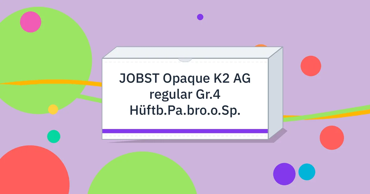 Symbolbild: Packung mit der Aufschrift JOBST Opaque K2 AG regular Gr.4 Hüftb.Pa.bro.o.Sp. (PZN 13116738) – Verfügbarkeit und Bezug in Apotheken in Frankfurt am Main