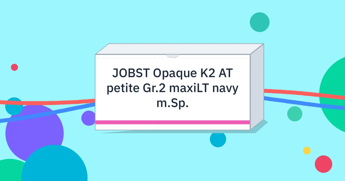 Symbolbild: Packung mit der Aufschrift JOBST Opaque K2 AT petite Gr.2 maxiLT navy m.Sp. (PZN 13118683) – Verfügbarkeit und Bezug in Apotheken in Frankfurt am Main
