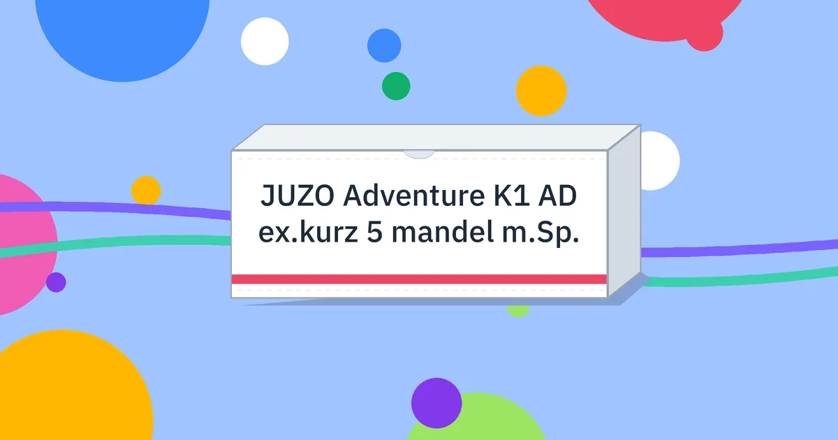 Symbolbild: Packung mit der Aufschrift JUZO Adventure K1 AD ex.kurz 5 mandel m.Sp. (PZN 14978117) – Verfügbarkeit und Bezug in Apotheken in Frankfurt am Main