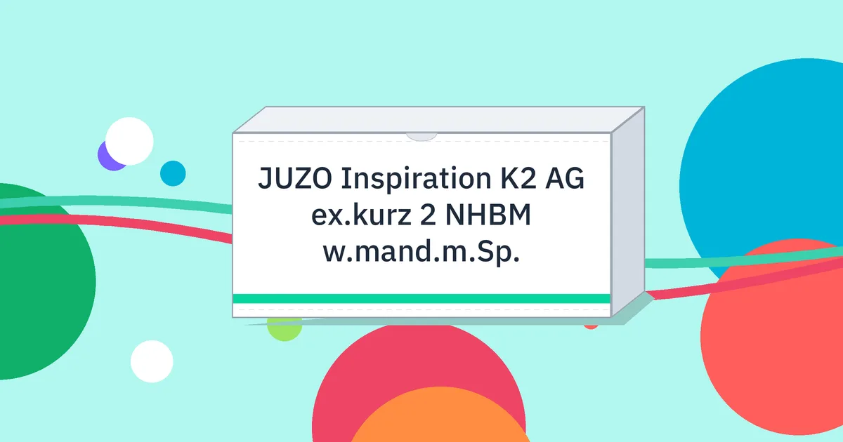 Symbolbild: Packung mit der Aufschrift JUZO Inspiration K2 AG ex.kurz 2 NHBM w.mand.m.Sp. (PZN 14924334) – Verfügbarkeit und Bezug in Apotheken in Frankfurt am Main