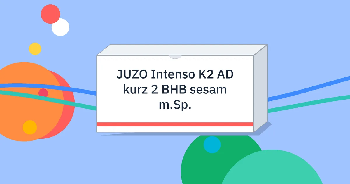 Symbolbild: Packung mit der Aufschrift JUZO Intenso K2 AD kurz 2 BHB sesam m.Sp. (PZN 18614470) – Verfügbarkeit und Bezug in Apotheken in Frankfurt am Main