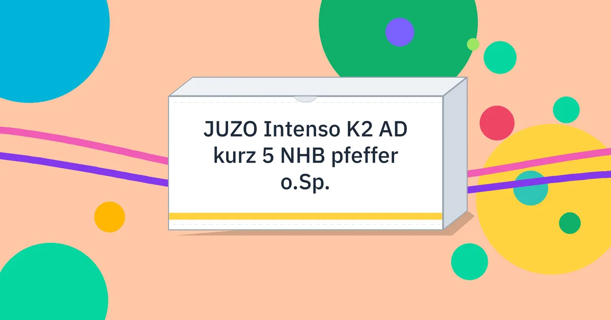 Symbolbild: Packung mit der Aufschrift JUZO Intenso K2 AD kurz 5 NHB pfeffer o.Sp. (PZN 18621398) – Verfügbarkeit und Bezug in Apotheken in Frankfurt am Main