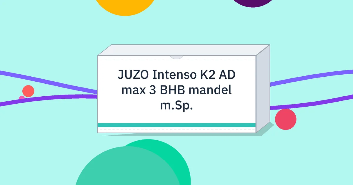 Symbolbild: Packung mit der Aufschrift JUZO Intenso K2 AD max 3 BHB mandel m.Sp. (PZN 18616428) – Verfügbarkeit und Bezug in Apotheken in Frankfurt am Main