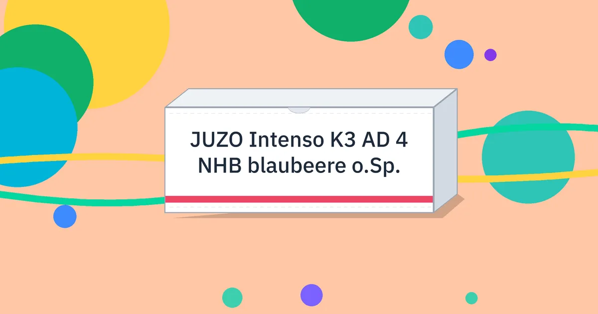 Symbolbild: Packung mit der Aufschrift JUZO Intenso K3 AD 4 NHB blaubeere o.Sp. (PZN 18641521) – Verfügbarkeit und Bezug in Apotheken in Frankfurt am Main