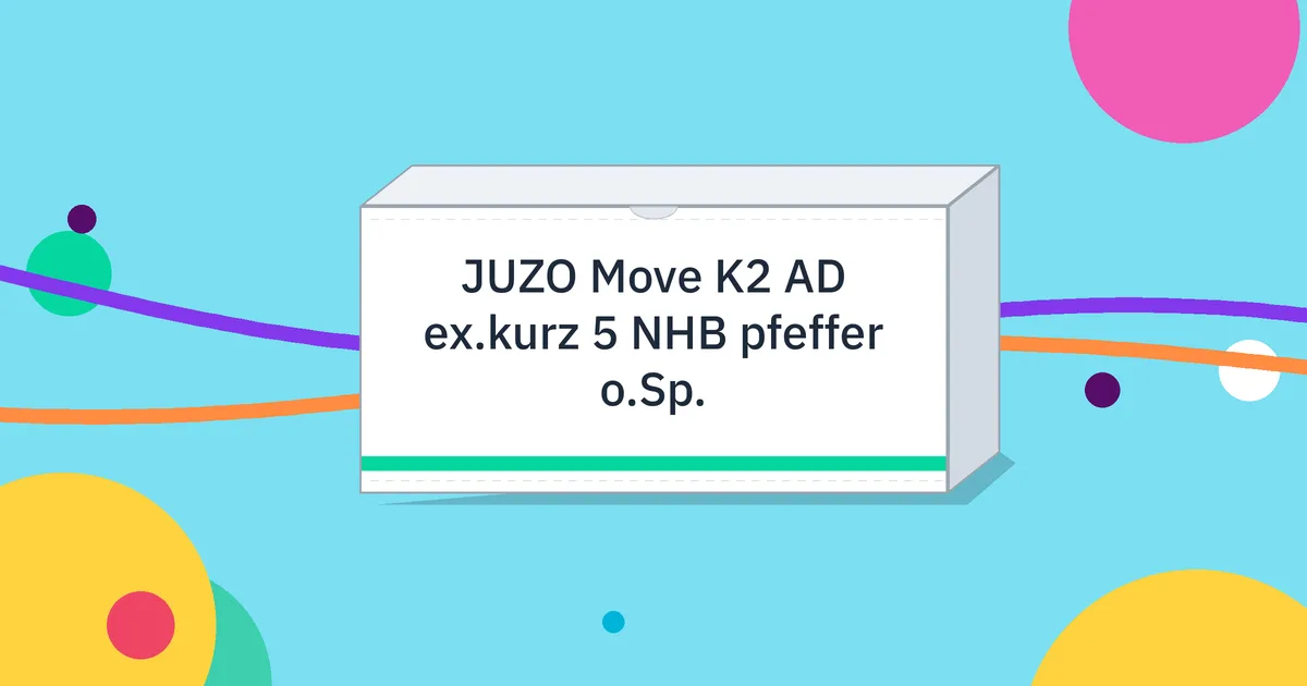 Symbolbild: Packung mit der Aufschrift JUZO Move K2 AD ex.kurz 5 NHB pfeffer o.Sp. (PZN 16341507) – Verfügbarkeit und Bezug in Apotheken in Frankfurt am Main
