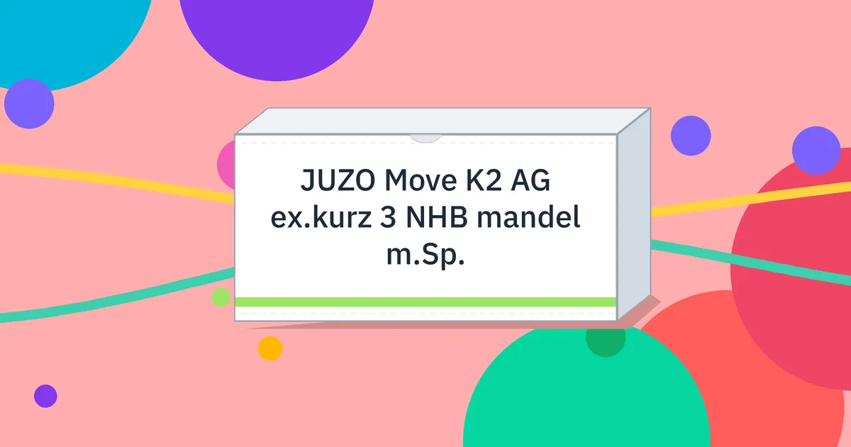 Symbolbild: Packung mit der Aufschrift JUZO Move K2 AG ex.kurz 3 NHB mandel m.Sp. (PZN 16637343) – Verfügbarkeit und Bezug in Apotheken in Frankfurt am Main
