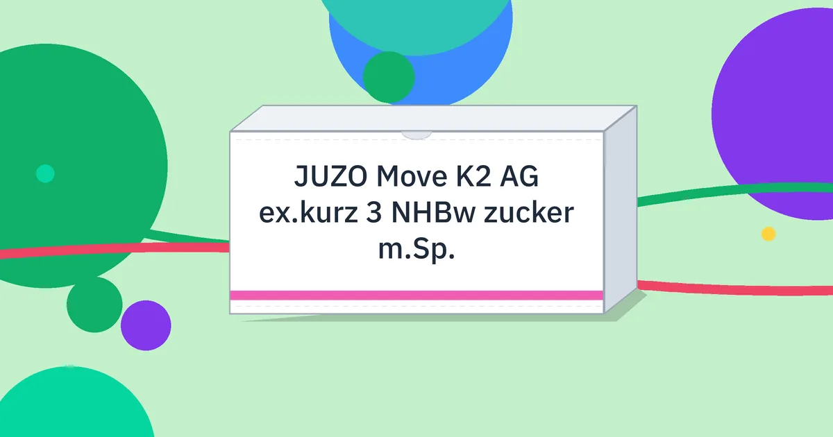 Symbolbild: Packung mit der Aufschrift JUZO Move K2 AG ex.kurz 3 NHBw zucker m.Sp. (PZN 18530939) – Verfügbarkeit und Bezug in Apotheken in Frankfurt am Main