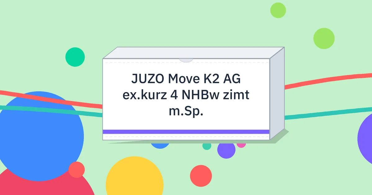 Symbolbild: Packung mit der Aufschrift JUZO Move K2 AG ex.kurz 4 NHBw zimt m.Sp. (PZN 18531005) – Verfügbarkeit und Bezug in Apotheken in Frankfurt am Main