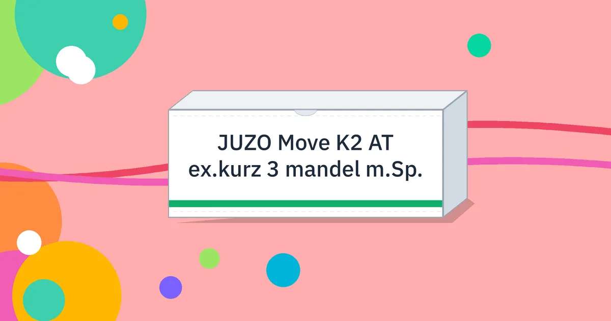 Symbolbild: Packung mit der Aufschrift JUZO Move K2 AT ex.kurz 3 mandel m.Sp. (PZN 20670895) – Verfügbarkeit und Bezug in Apotheken in Frankfurt am Main