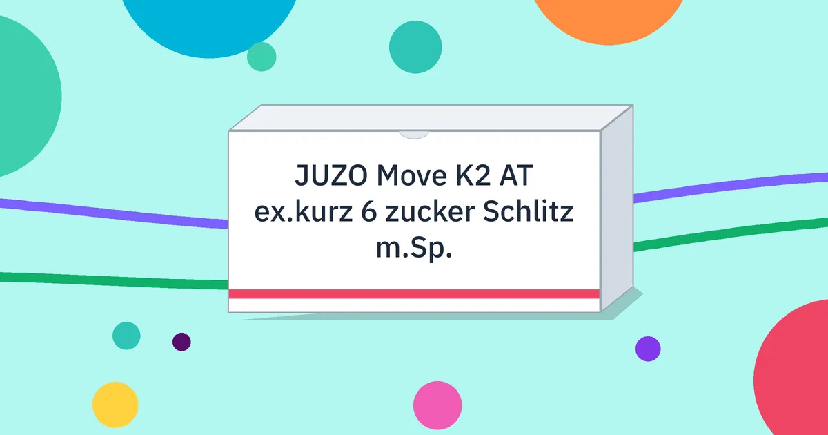 Symbolbild: Packung mit der Aufschrift JUZO Move K2 AT ex.kurz 6 zucker Schlitz m.Sp. (PZN 20671593) – Verfügbarkeit und Bezug in Apotheken in Frankfurt am Main