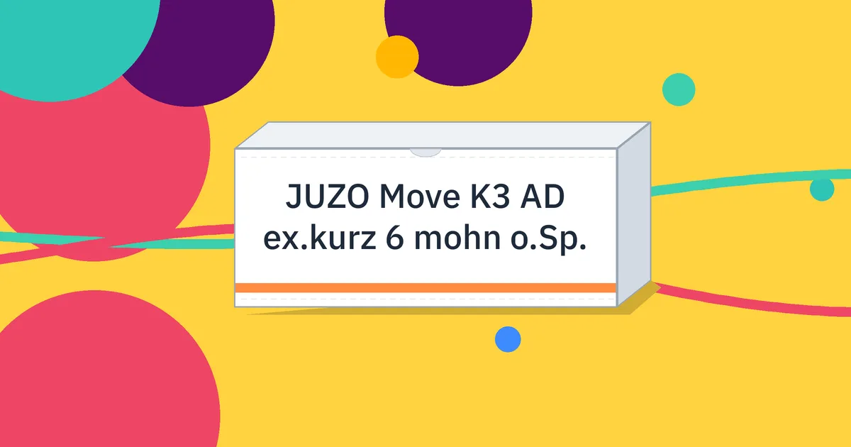 Symbolbild: Packung mit der Aufschrift JUZO Move K3 AD ex.kurz 6 mohn o.Sp. (PZN 18573914) – Verfügbarkeit und Bezug in Apotheken in Frankfurt am Main