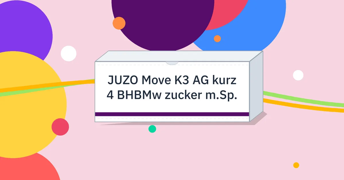 Symbolbild: Packung mit der Aufschrift JUZO Move K3 AG kurz 4 BHBMw zucker m.Sp. (PZN 18580179) – Verfügbarkeit und Bezug in Apotheken in Frankfurt am Main