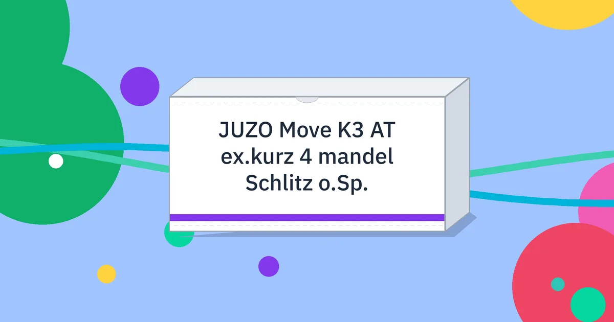 Symbolbild: Packung mit der Aufschrift JUZO Move K3 AT ex.kurz 4 mandel Schlitz o.Sp. (PZN 20682757) – Verfügbarkeit und Bezug in Apotheken in Frankfurt am Main