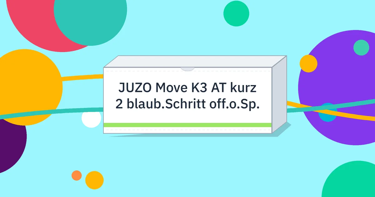 Symbolbild: Packung mit der Aufschrift JUZO Move K3 AT kurz 2 blaub.Schritt off.o.Sp. (PZN 20685247) – Verfügbarkeit und Bezug in Apotheken in Frankfurt am Main
