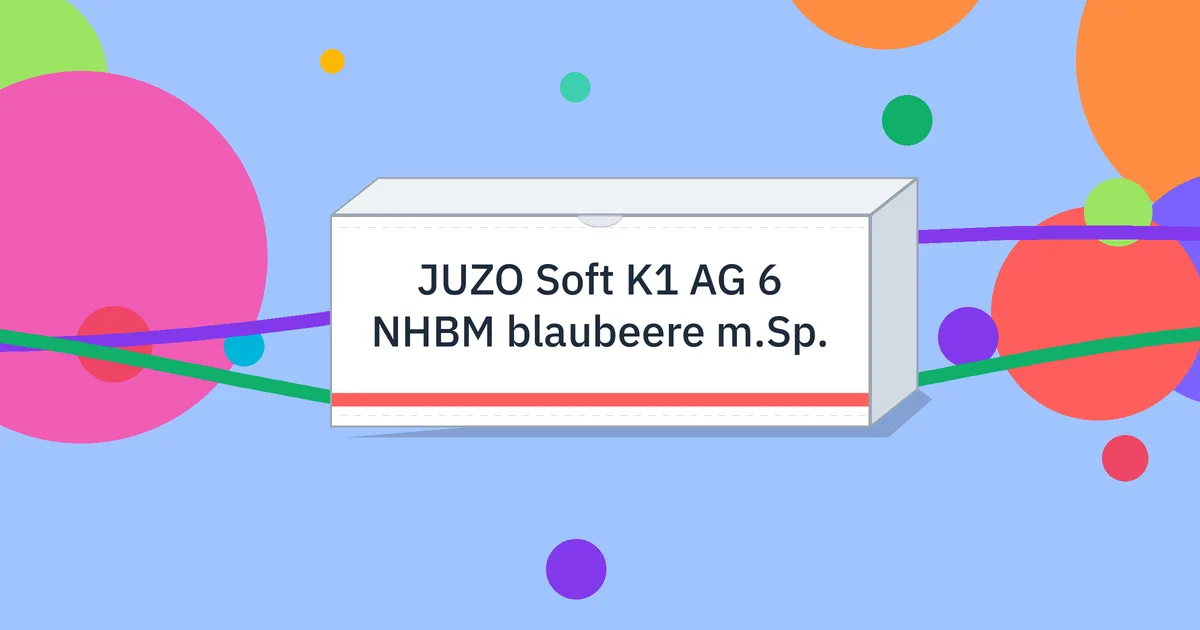 Symbolbild: Packung mit der Aufschrift JUZO Soft K1 AG 6 NHBM blaubeere m.Sp. (PZN 14999556) – Verfügbarkeit und Bezug in Apotheken in Frankfurt am Main