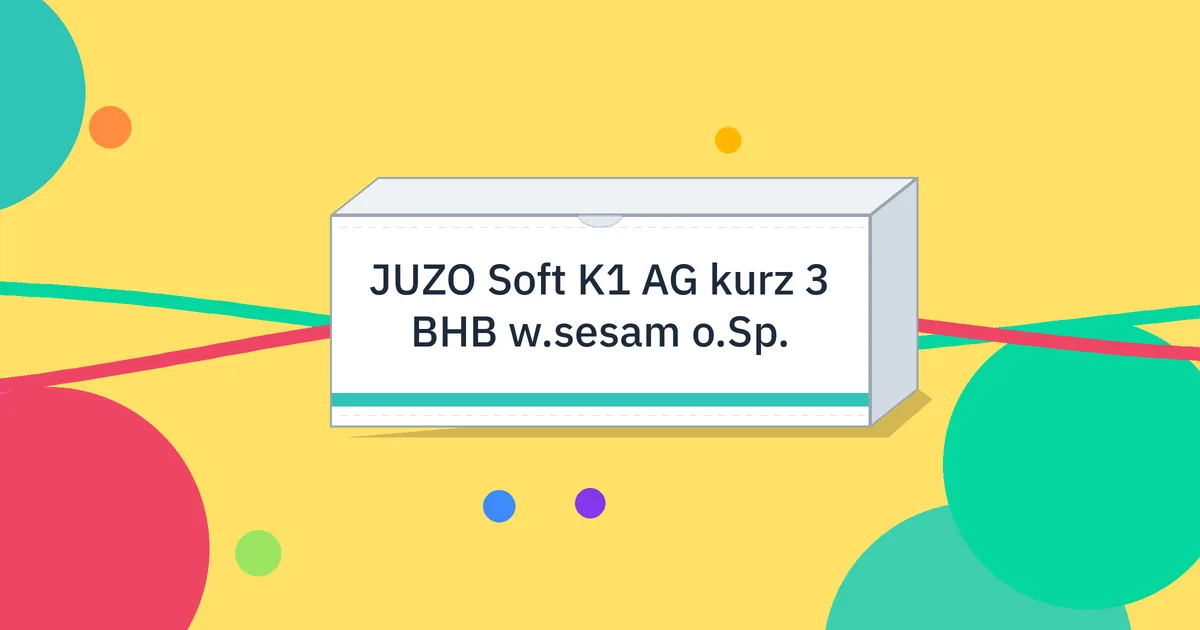 Symbolbild: Packung mit der Aufschrift JUZO Soft K1 AG kurz 3 BHB w.sesam o.Sp. (PZN 14838741) – Verfügbarkeit und Bezug in Apotheken in Frankfurt am Main