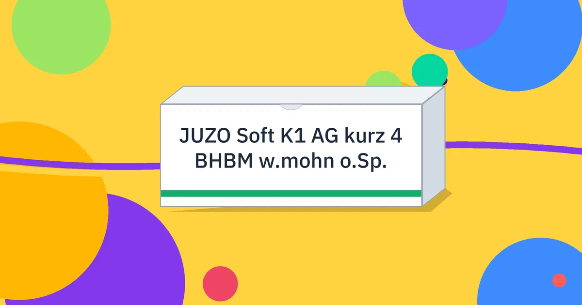 Symbolbild: Packung mit der Aufschrift JUZO Soft K1 AG kurz 4 BHBM w.mohn o.Sp. (PZN 14865809) – Verfügbarkeit und Bezug in Apotheken in Frankfurt am Main
