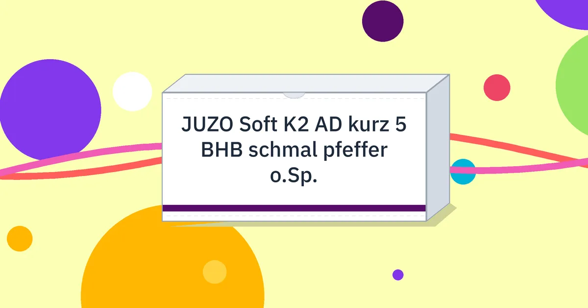 Symbolbild: Packung mit der Aufschrift JUZO Soft K2 AD kurz 5 BHB schmal pfeffer o.Sp. (PZN 15467531) – Verfügbarkeit und Bezug in Apotheken in Frankfurt am Main
